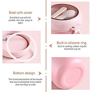 EKDJKK Lunch Container Hot Food Jar, 18 oz Stainless Steel Vacuum Bento Lunch Box for Kids Adult with Spoon, Leak Proof Hot Cold Food for School Office Picnic Travel Outdoors(Pink)