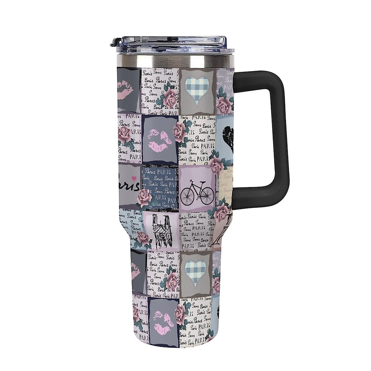 Niapessel Leak Proof Tumbler, Insulated Water Bottles with Straw, Retro Paris Art Insulated Cup with Handle 40 Oz Stainless Steel Flask for School, Travel, Car, Sports, Work