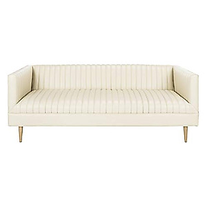 Safavieh Couture Home Carmina Modern Light Beige Faux Leather and Oak Sofa