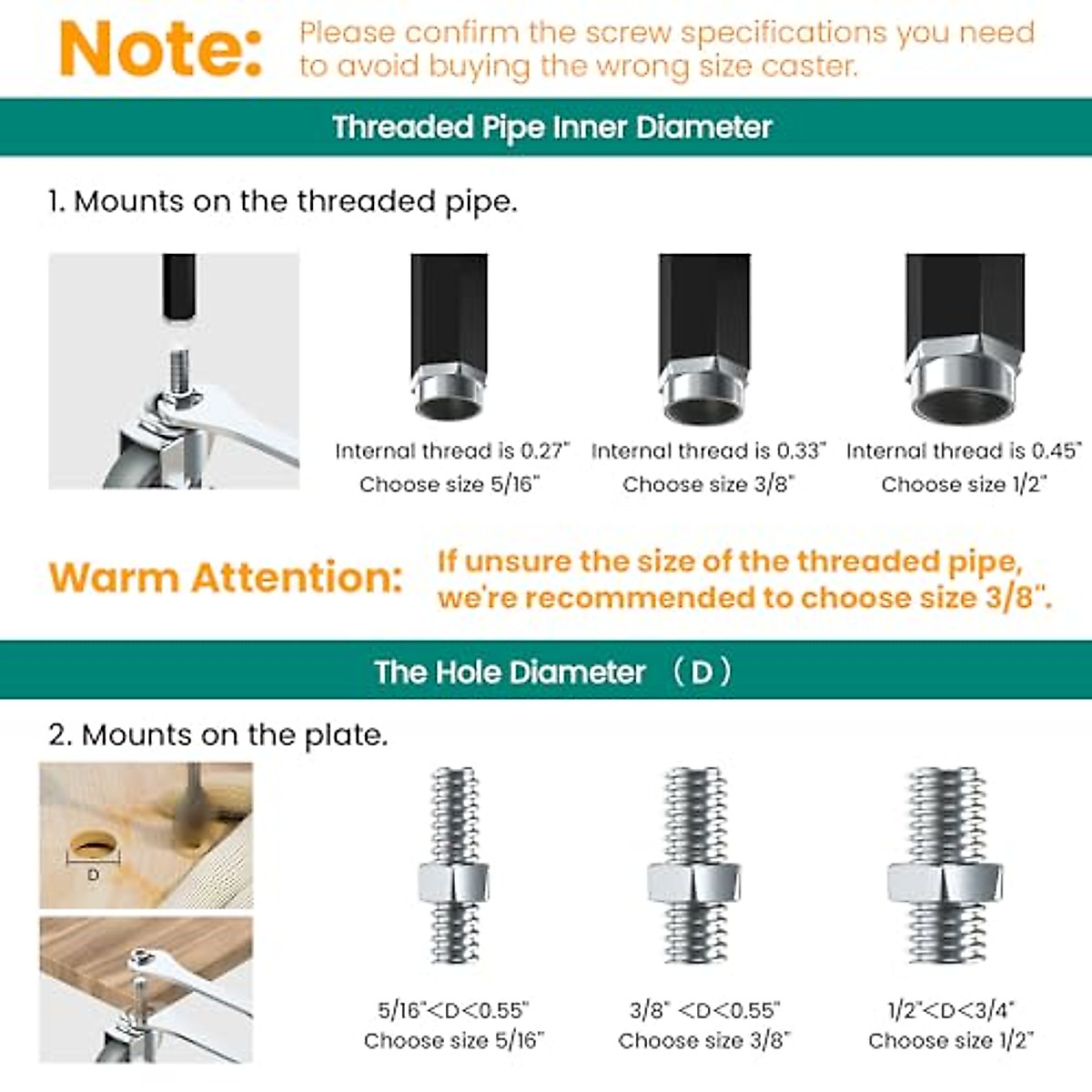 HOLKIE Caster Wheels 3 inch Locking Stem Casters, 1/2" -13 x 1-1/2" (Stem Diameter 1/2", Stem Length 1-1/2") Threaded Stem Casters Swivel Casters Set of 4 Heavy Duty Castors Gray