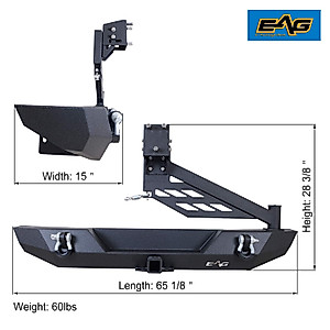 EAG Rear Bumper with Tire Carrier Linkage 2" Hitch Receiver Offroad Fit for 2007-2018 Wrangler JK