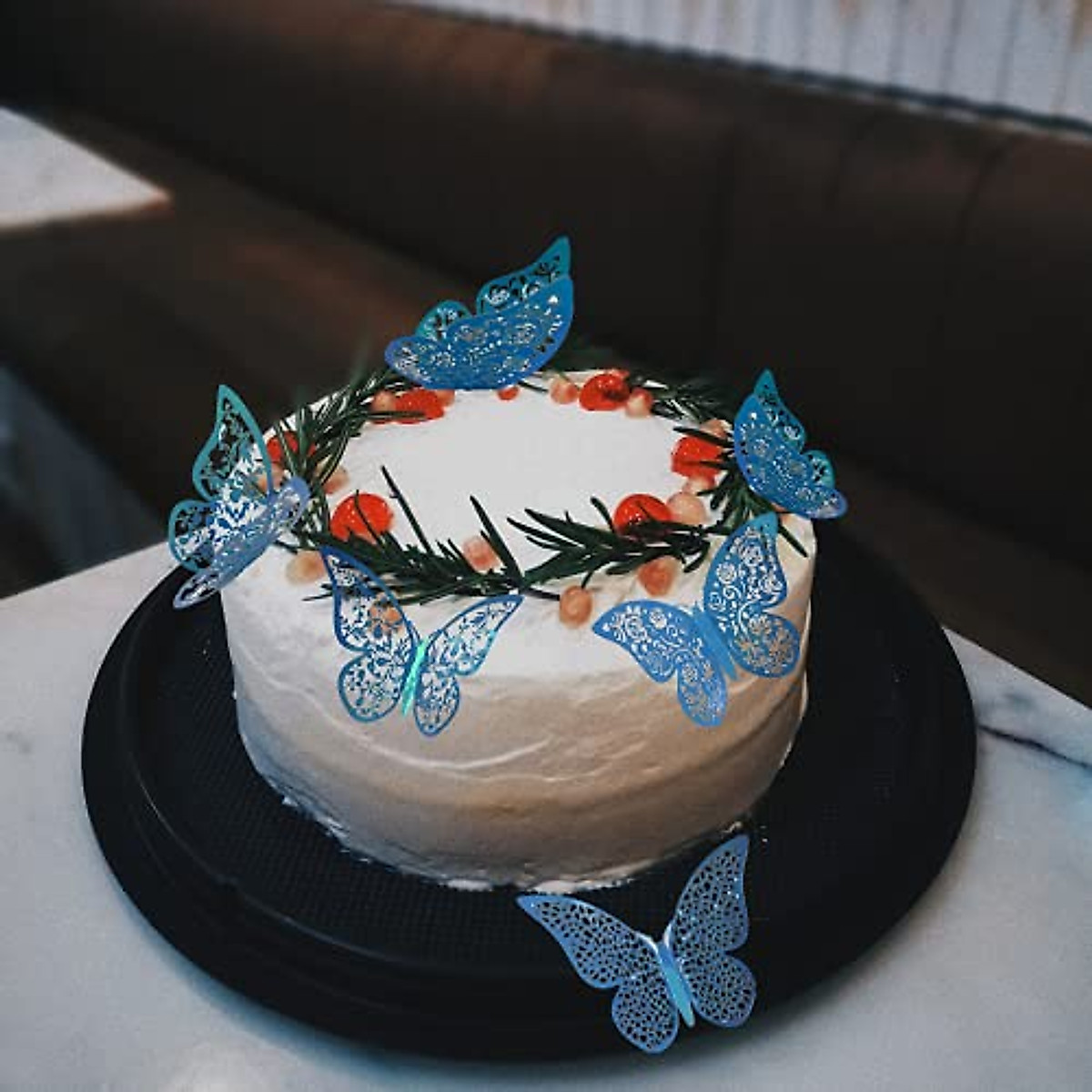 JANESOTO 72 Pcs 3D Butterfly Wall Decor, Blue Butterfly Wall Decals 3 Sizes 3 Styles, Metallic Wall Stickers for Girls Bedroom Nursery Classroom Cake Wedding Party Decoration DIY Gift