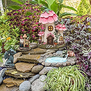 Aivanart Fairy Garden Decor Gnome House Kit, Sculptures Statues Dragon Elf Figurines Fountain Yard Decor Lawn Ornaments Outdoor Miniature Garden Accessories