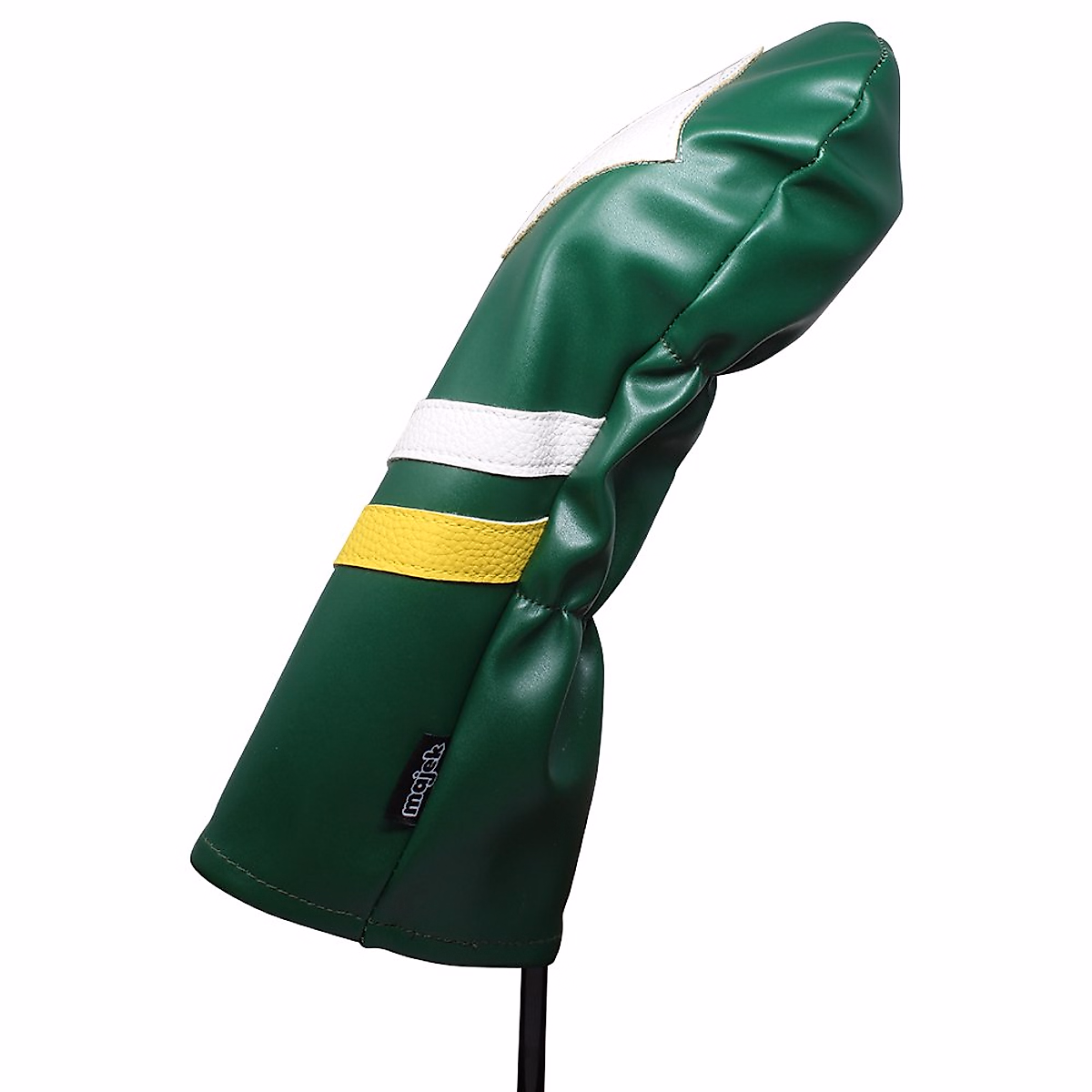 Majek Retro Golf Headcover Green White and Yellow Vintage Leather Style 1 Driver Head Cover Fits 460cc Drivers Classic Look