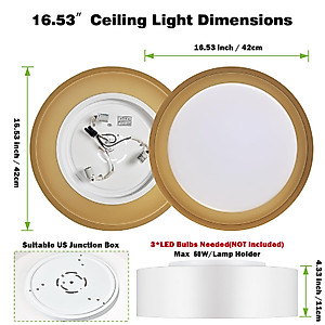 Yiisem Modern White and Gold Flush Mount Ceiling Lights, 16.5" Minimalist Glass Round Ceiling Lighting, Drum Close to Ceiling Light Fixtures for Living Room, Bedroom, Dining Room, Kitchen, Hallways