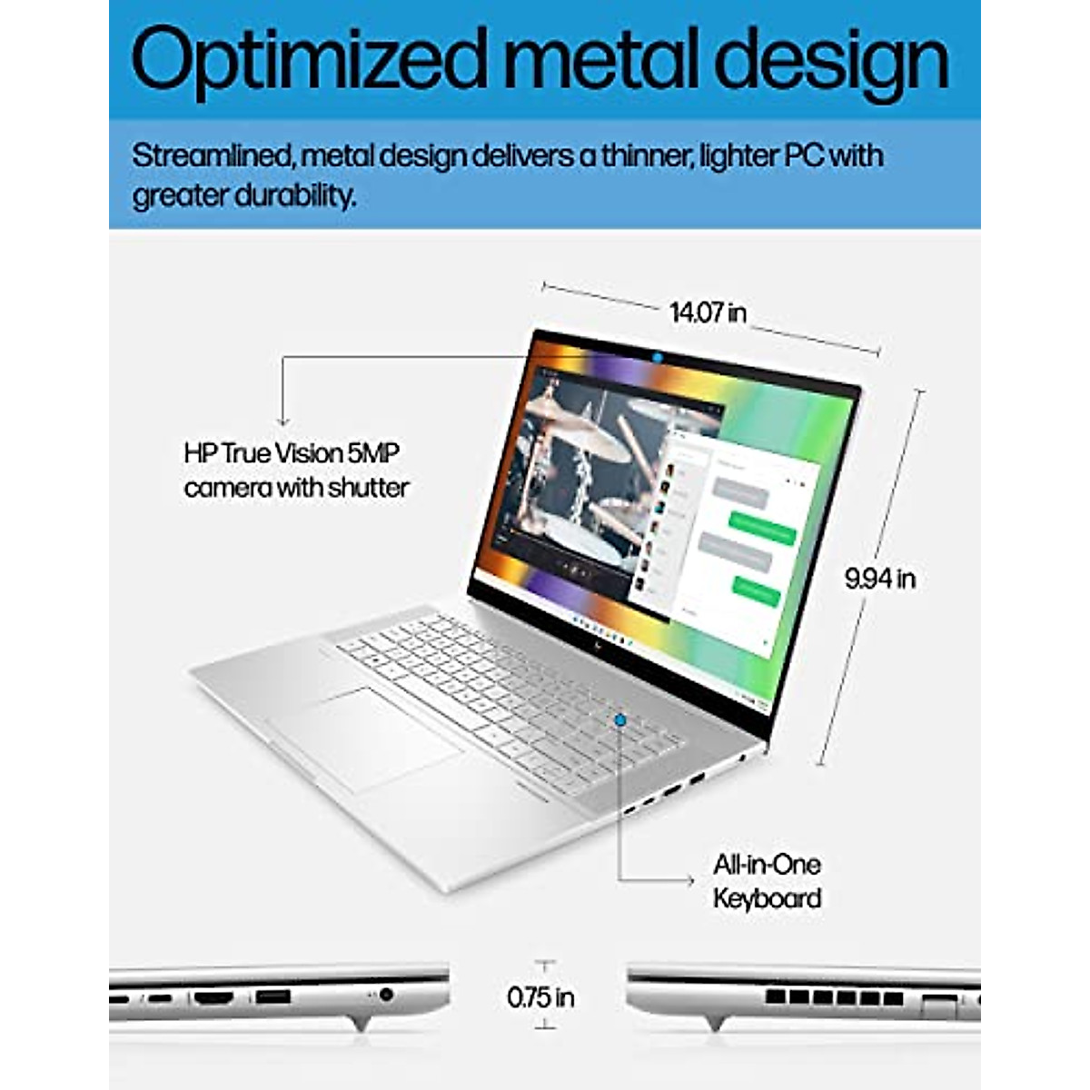 HP Envy -Laptop PC, Intel Arc A370M Graphics, 12th Gen Intel Core i7-12700H, 16 GB -RAM, 512 GB SSD, 16” WQXGA Touchscreen, 100% sRGB, Windows 11 Home, HP Fast Charge, Camera -Cover (16-h0010nr, 2022)