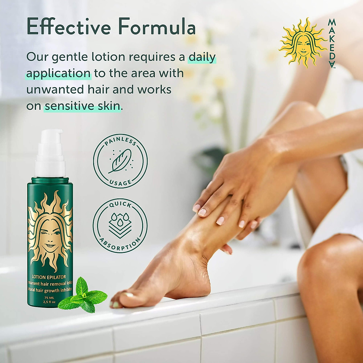 Makeda 2in1 Natural Hair Growth Inhibitor & Post Waxing Solution for Ingrown Hair Treatment - Hair Remover Lotion for Body Face Private Area Pubic Bikini Leg - Painless Hair Removal for Women and Men