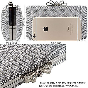 Dexmay Rhinestone Crystal Clutch Purse with Bow Clasp Evening Bag for Wedding Party Silver