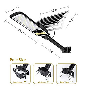 erifyng Solar Street Lights Outdoor, IP67 Waterproof Dusk to Dawn Solar Powered Led Light with Remote Control Extension Cord Mounting Bracket for Yard Parking Lot Garden Patio