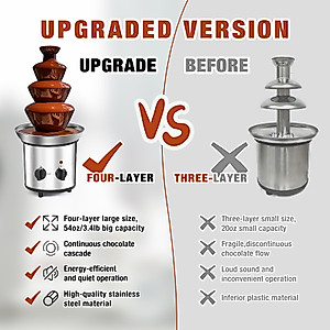 FUNYEE Chocolate Fountain Machine, 3.4 lbs 4-Tier Electric Chocolate Fondue Fountain Set with 10PCS Forks, Stainless Steel Cheese Fountain Melting Pot for Chocolate Candy, Ranch, Nacho Cheese