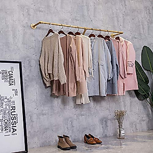 FURVOKIA Industrial Pipe Wall Mounted Clothes Hanging Shelves System,Metal Clothing Towel Rack,Garment Rack Perfect for Retail Display,Closet Organization (One Pipe Shelves, Gold, 59" L x 11.8" D)