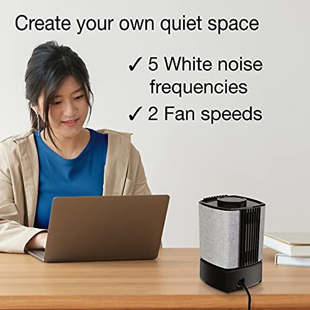 Lasko SB100 SlumberBreeze 2-in-1 Small Table Fan and White Noise Machine for Better Sleep in the Bedroom and Focus in the Home Office, Black