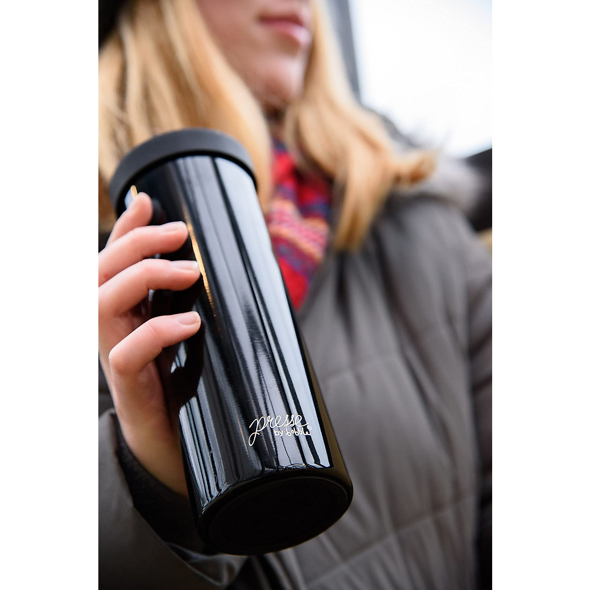 bobble French Coffee Presse, On-The-Go use, Quick Brew, Slim Design, Triple Wall Insulation, 14 oz (Black)