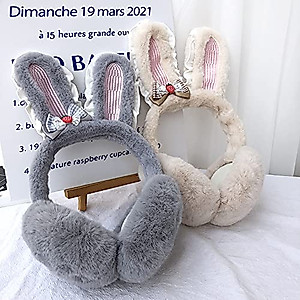 JIAHG Women Girls Plush Rabbit Ear Winter Earmuffs Soft Faux Fur Ear Warmers Adjustable for Adults Kids Thermal Ear Cover Muffs