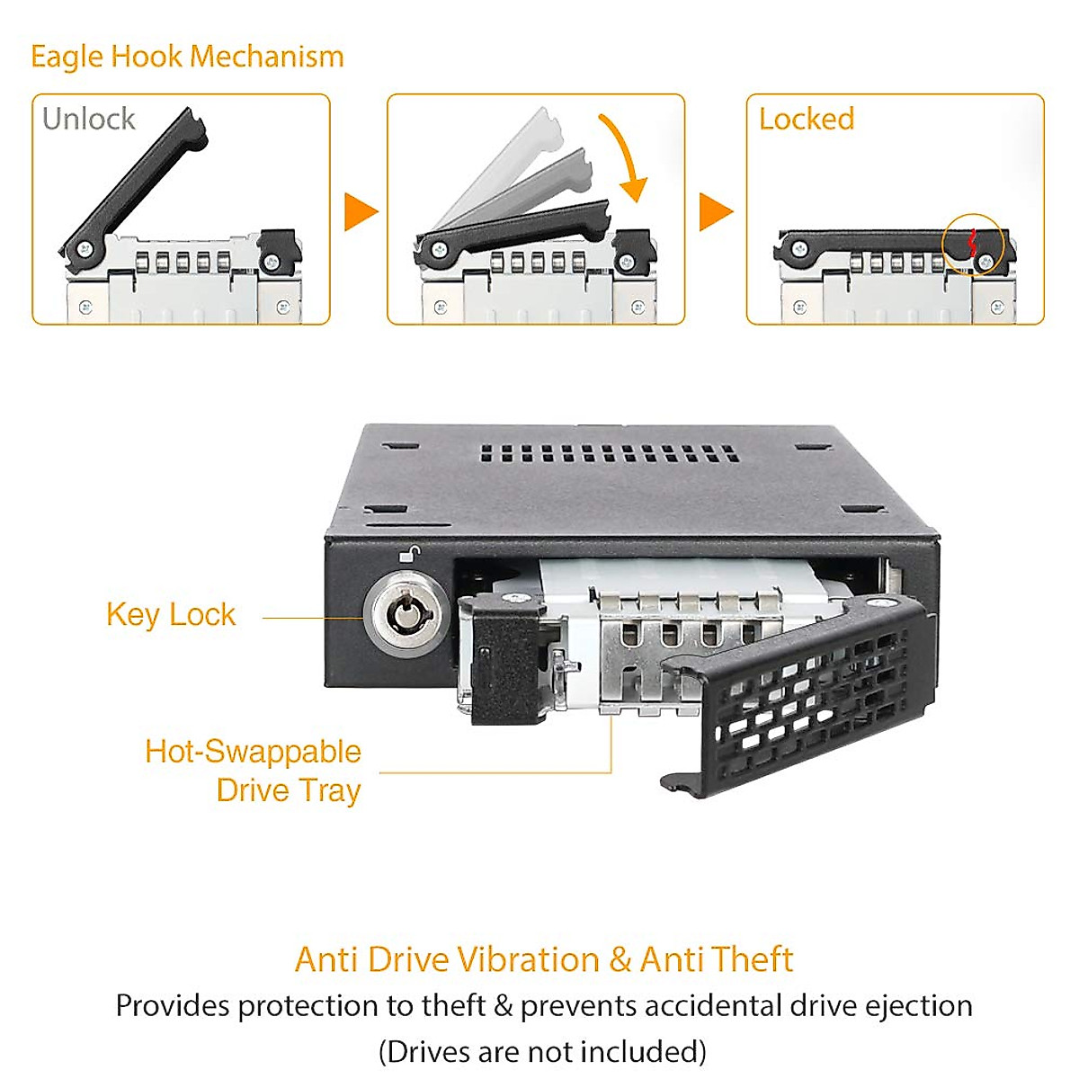 ICY DOCK 2.5" U.2 NVMe SSD PCIe 3.0/4.0 Mobile Rack for External 3.5" Drive Bay (147mm Depth) | ToughArmor MB601VK-B