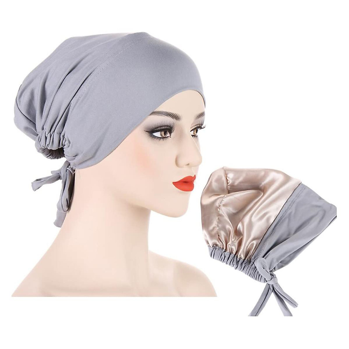 Lucky staryuan ® 3Pack Soft Muslim Turban Hat Inner Hijab Caps Underscarf Bonnet Hat Headwear for Cancer (White Black Grey)