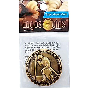 Christian Challenge Coins, Zinc-Alloy with Antique Gold-Color Plating | Task Ahead I Can Do All Things Coin, Eagle Coin, Faith Can Move Mountains Coin | Value Variety Pack of 3 | Assortment 2