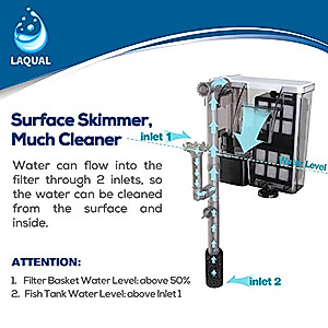 LAQUAL Aquarium Filter with Surface Skimmer, 15-30 Gallon Small Fish Tank Filter, Full Contact & 3 Layer Filtration, Quiet & Efficient, Waterfall Design for Increasing Oxygen, Hang on Back Filter
