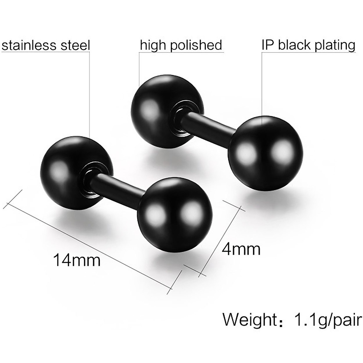 Tanyoyo 4mm Surgical Stainless Steel Ear Piercing Studs Earrings sets 5 Pair Mixed Colors High Polished 16G