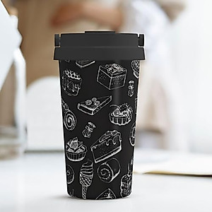 WANGXUEE Pastries On Chalkboard Print 500ml Stainless Steel Travel Tumbler Double Wall Vacuum Insulated Coffee Mug