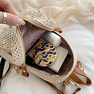 OWGSEE Summer Trendy Handmade Woven Crochet Straw Backpack Boho Backpack Purse for Women Vacation (Beige)