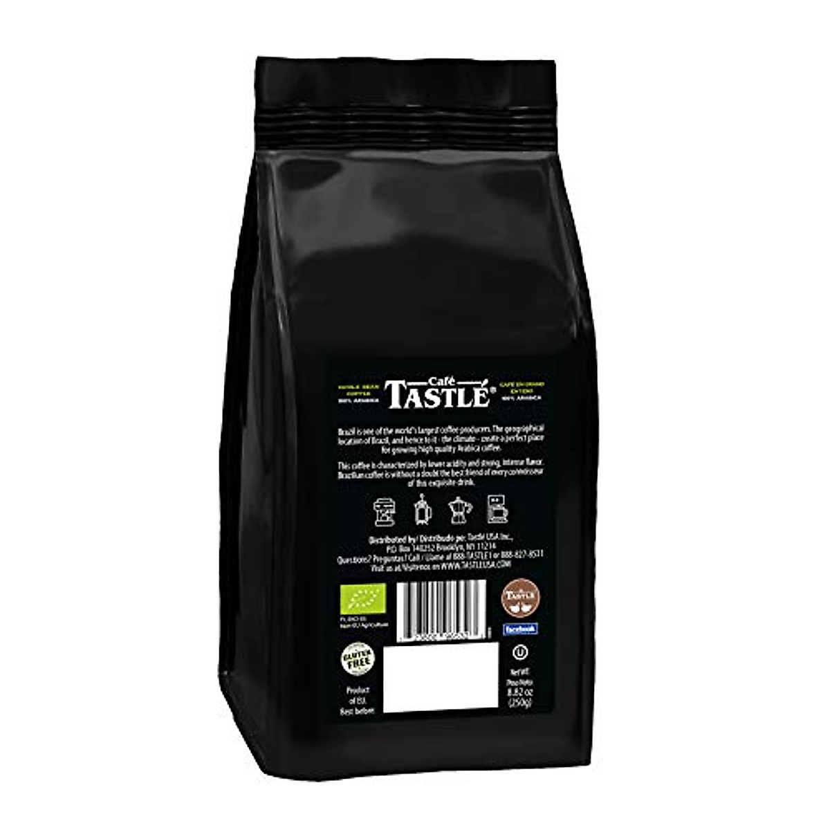 Cafe Tastle Brazil Medium-Dark Roast 100% Arabica Whole Bean Coffee, 8.82 Oz