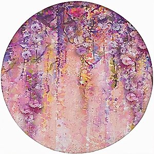 Flower Round Fitted Tablecloth with Elastic Edge,Watercolor Wisteria Blooms Spring Print Polyester Table Cover, XXLarge, Fit Round Tables up 65"-71" Diameter, The Ultimate Protection for Your Table