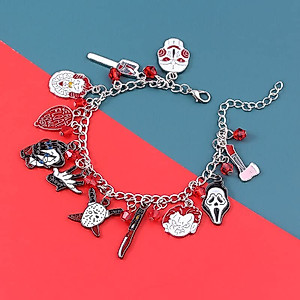 Blingsoul Classic Horror Movie Charm Bracelet For Women - Chaki Merchandise Halloween Jewelry for Women Men | [J100029] Jasun Vorhes | Red/Silver