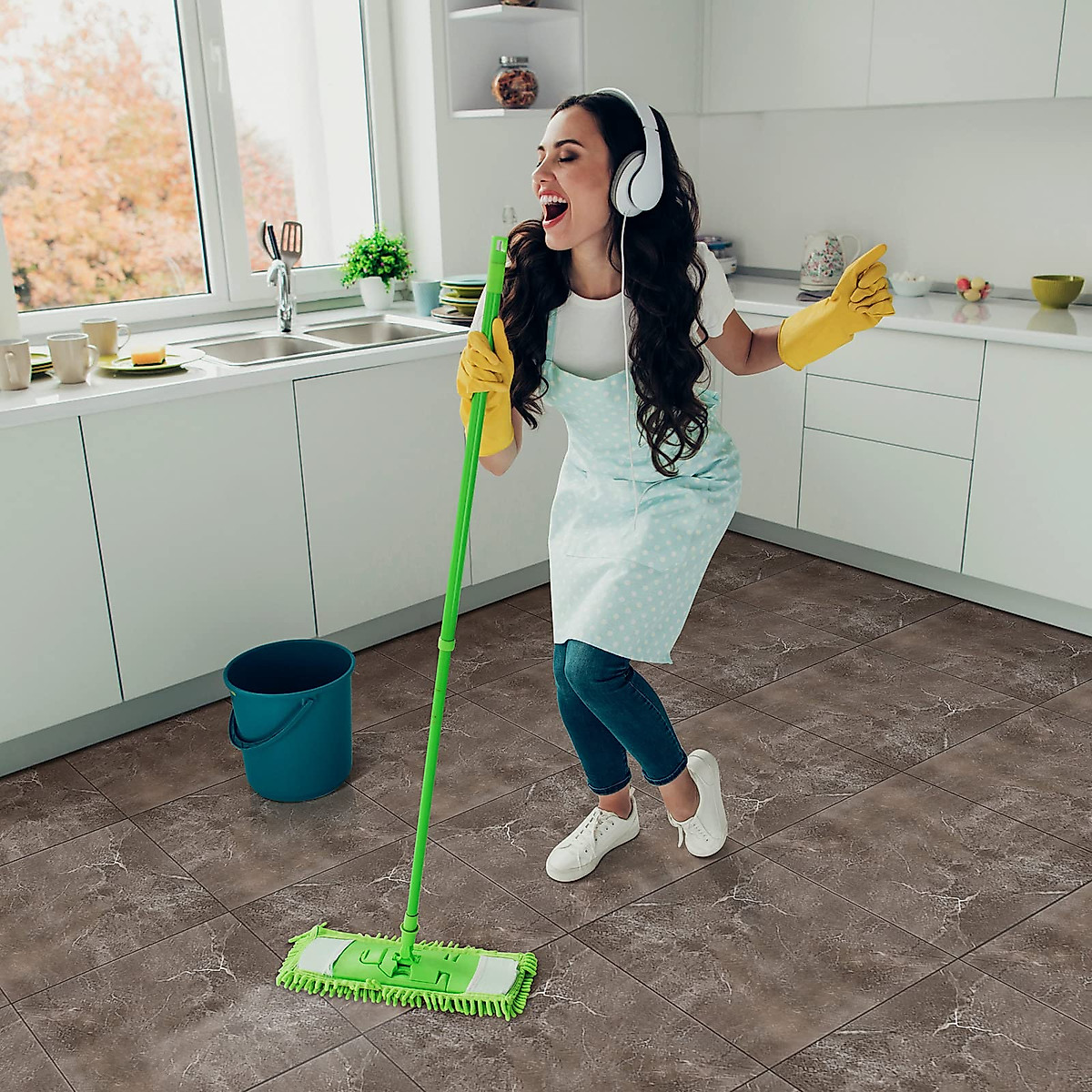 Spiareal 100 Pcs Self-Adhesive Peel and Stick 12 x 12 Inch Waterproof Vinyl Floor Tiles for Kitchen, Bedroom, Basement, Bathroom (Stylish Style) Gray