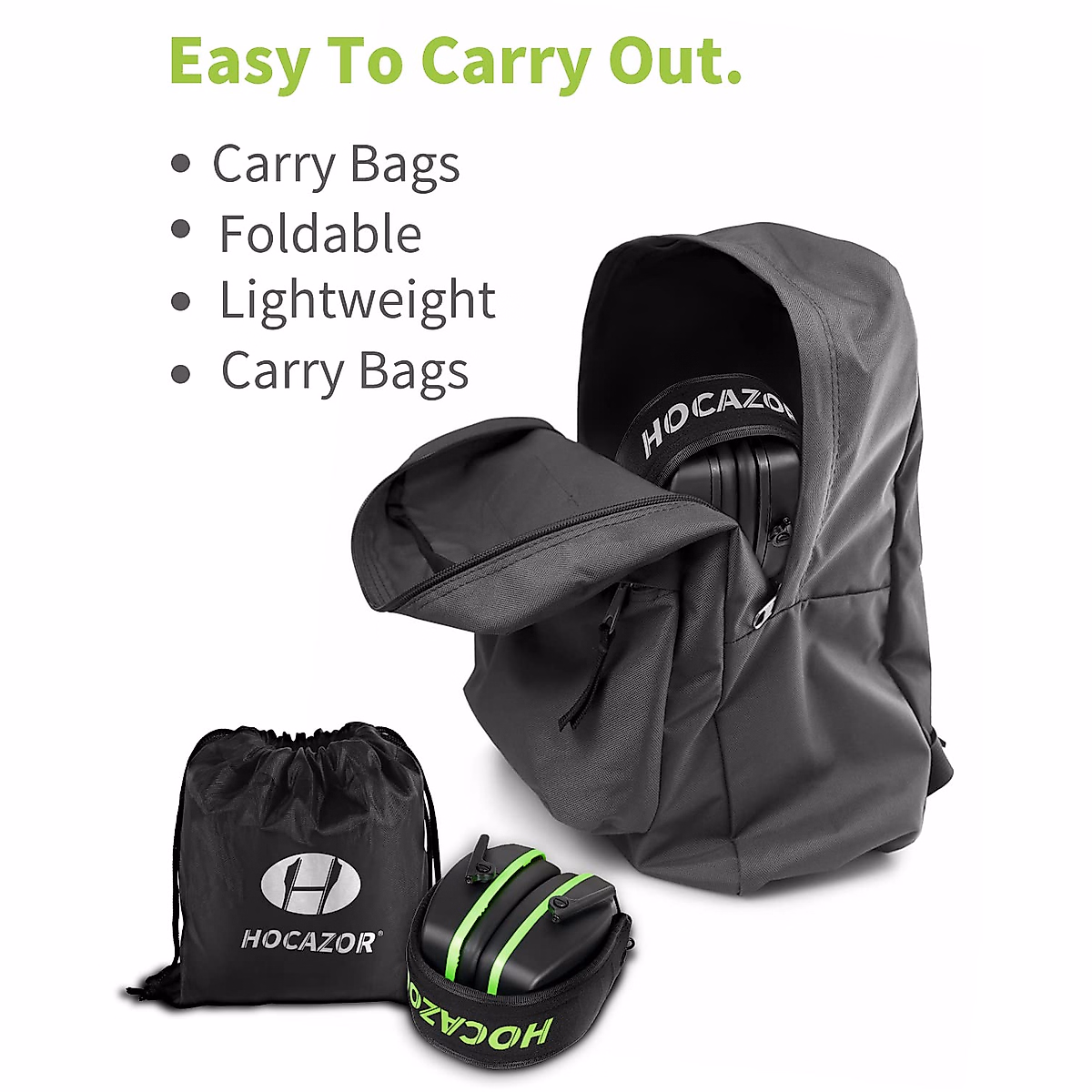 Hocazor Shooting Ear Protection NRR 26dB Suit for Shooters Hunting Range Racing Concert Sports Events Airports - Black&Green HO1006