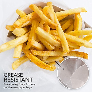 Paper Sandwich Bags Bulk Wax Paper (200 Pack) 7" x 6" x 1" Wet Wax Paper Bags - Food Grade Grease Resistant Wax Bags - White Glassine Bags - Paper Bags for Bakery Cookies, Candy, Snacks, French Fries