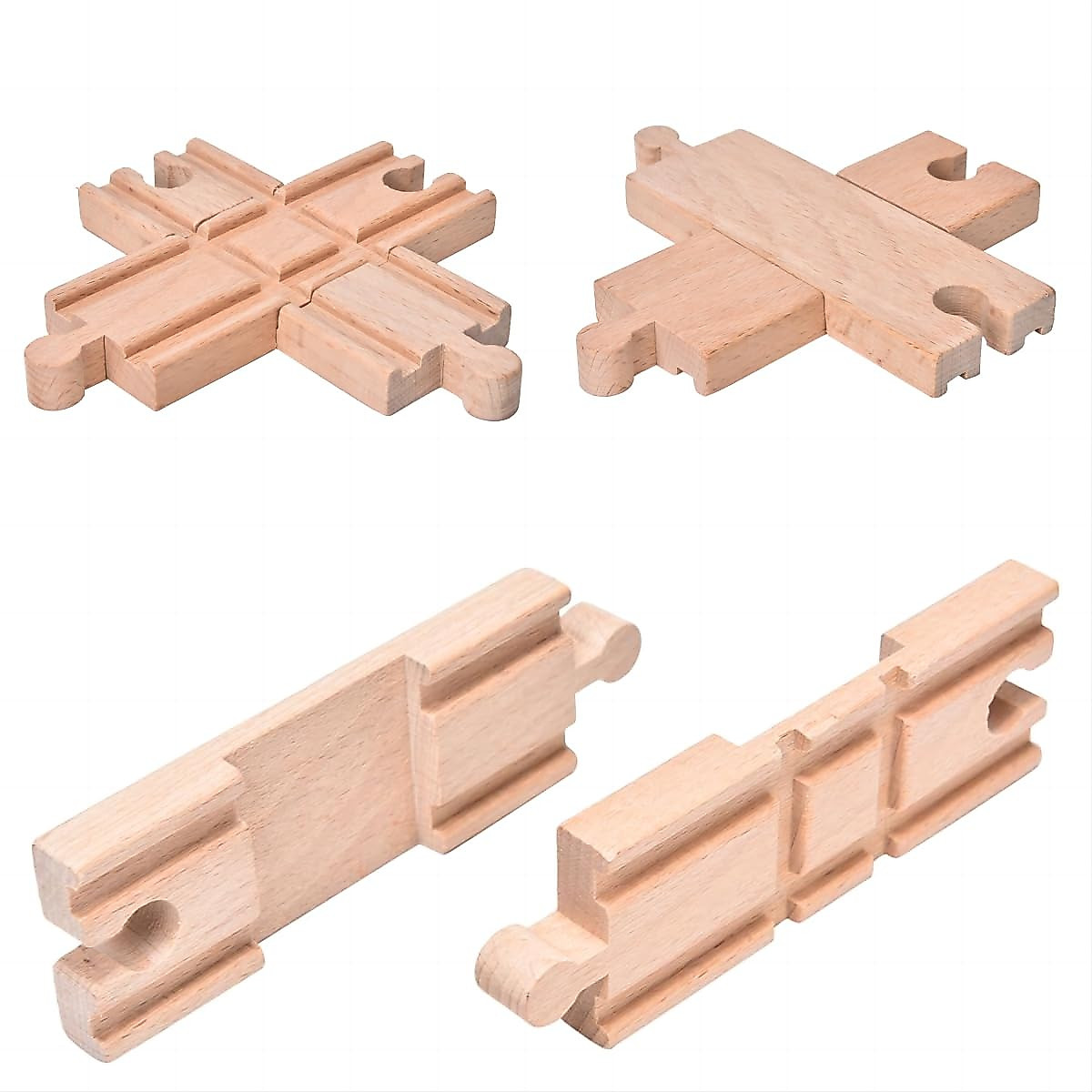 Ioffersuper 10 Pieces Wooden Train Track Set, Curved Switch Track and Cross Track Compatible with All Major Brands