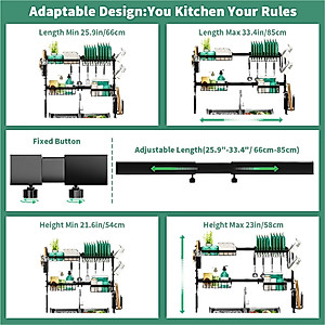 MOUKABAL Stainless Steel Over The Sink Dish Drying Rack -Adjustable Over Sink Dish Rack- Length(25.9"-33.4")-Space-Saving -Multifunctional Over The Sink Dish Drainer Drying Rack for Kitchen Counter