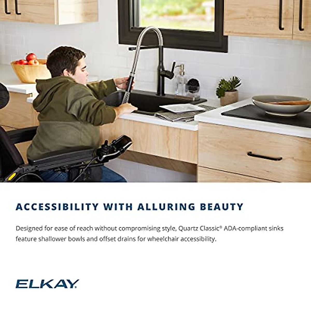 Elkay Quartz Classic ELGUAD2519PDBK0 Black Single Bowl Undermount ADA Sink with Perfect Drain