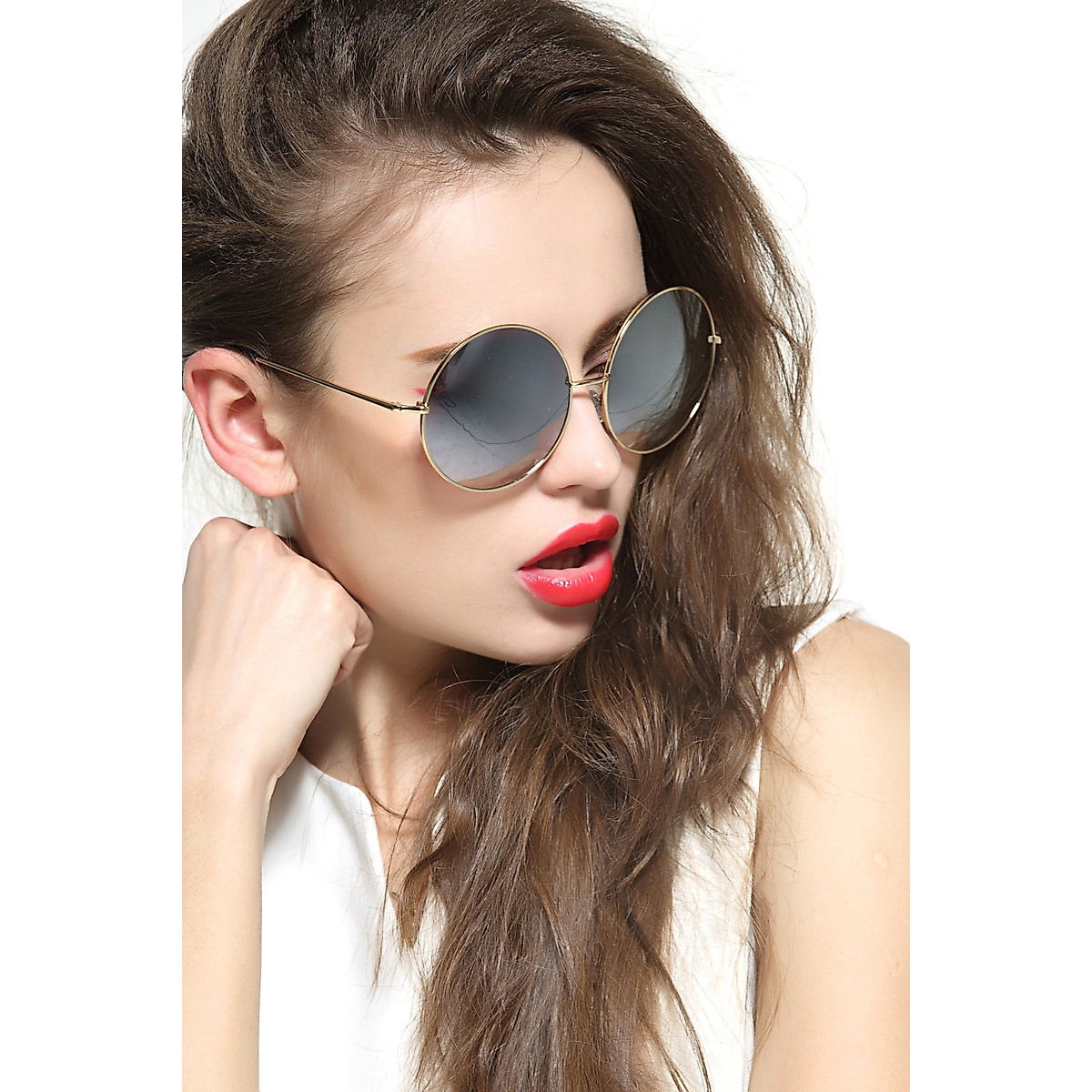 GEELOOK Round Sunglasses for Women Men Classic Oversized Circle Mirrored Hippie Hipster Polarized Sunglasses Metal Frame Mercury Lens