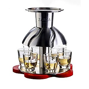 ZARZA Premium Stainless Steel Fountain for Liquor | Shot Glass Dispenser With 6 Tequila Shot Glasses