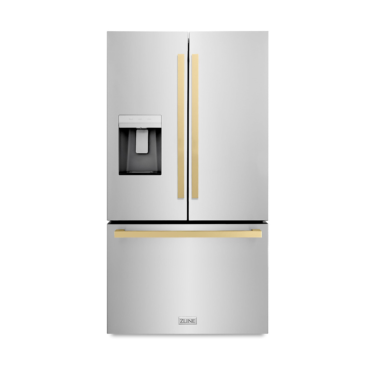 36 in. 28.9 cu. ft. Standard-Depth French Door External Water Dispenser Refrigerator with Dual Ice Maker in Fingerprint Resistant Stainless Steel and Champagne Bronze Modern Handles (RSMZ-W-36-FCB)