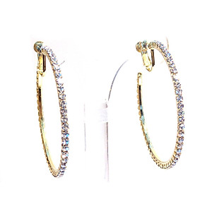 Clip-on Earrings Gold Tone Crystal Hoop Earrings 2 Inch Clip Hoop Earrings for Non Pierced Ears