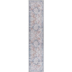 Mark&Day Washable Rugs, 3x12 Wyacondah Traditional Navy Runner Area Rug, Blue Orange Ivory Carpet for Hallway, Kitchen, Bedroom or Living Room (2'7" x 12' Runner, Machine Washable)