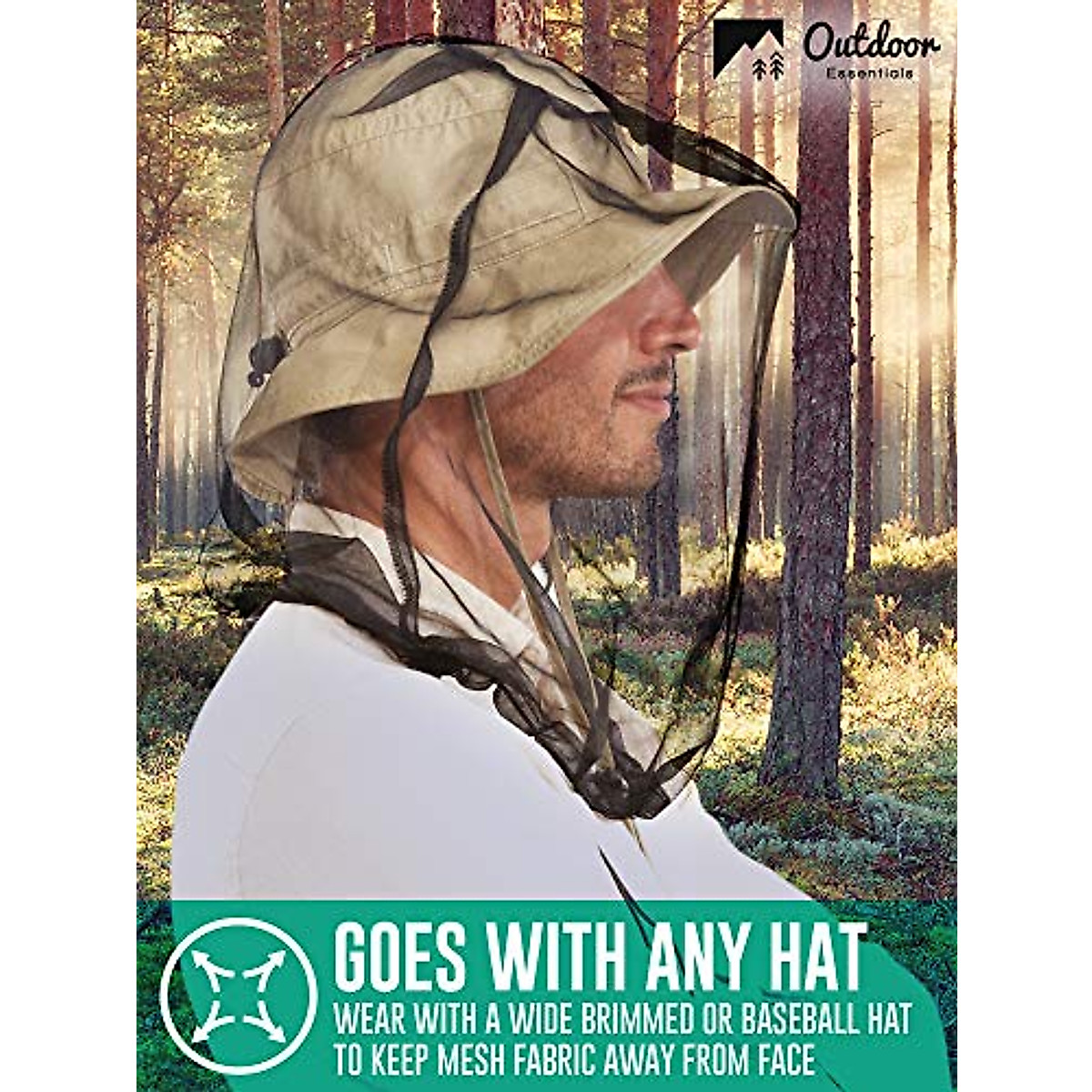 Bug Head Net Mesh - Bug Face Netting for Hats - Insect Net Mask Cover from Gnats, No-See-Ums & Midges with Extra Fine Fly Screen Holes - Outdoor Protection for Men & Women