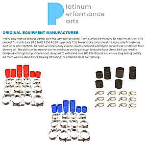 Heavy Duty High Temp Reinforced Silicone Intercooler Boots Kit with Hose Clamps Compatible with 1999.5 2000 2001 2002 2003 Super duty 7.3L Ford Powerstroke F-250 F-350 Turbo Diesel (blue)