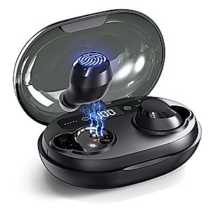 EBAKIN C8X True Wireless Earbuds Bluetooth Headphones Touch Control with LED Display Charging Case Noise Cancellation IPX7 Waterproof Earphones in-Ear Built-in Mic Headset for iPhone and Android