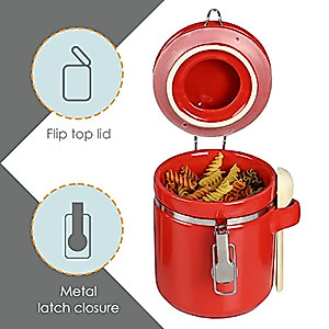 Canister Sets For The Kitchen (4 Piece Set) Red, High Gloss Ceramic | By Home Basics | Decorative Kitchen Set | With Wooden Spoons, Countertop Set For Flour, Sugar, Coffee, and Snacks