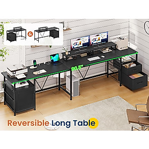 UPOSOJA 67in L Shaped Computer Desk with Power Outlets, 90.5in Long Home Office Desks with 2 Monitor Stands, 2PC Small Corner Table, Storage Cabinet Rack Drawers(Black)