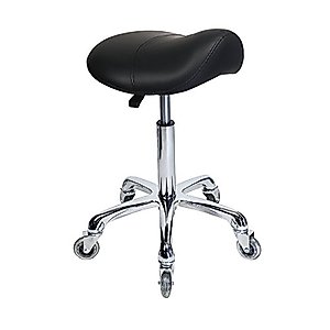 Saddle Stool Rolling Ergonomic Swivel Chair for Dental Office Massage Clinic Spa Salon,Adjustable Hydraulic Stool with Wheels (Without Backrest, Black)