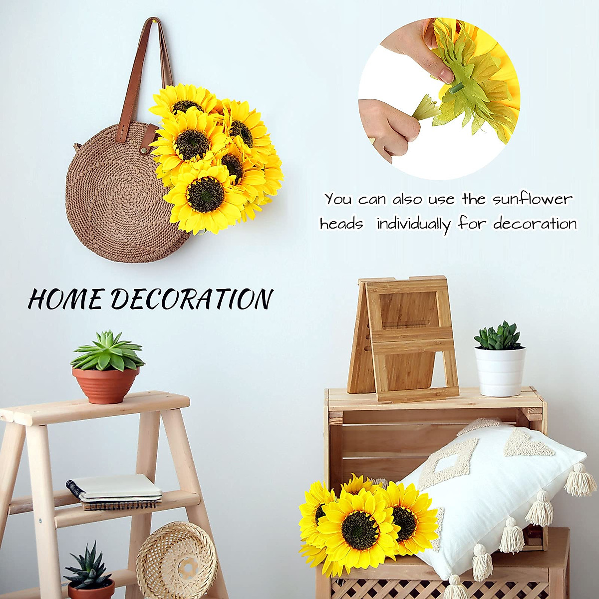 9 Pieces Artificial Silk Sunflowers with Long Stem Artificial Silk Sunflower Bouquet Long Stem Fake Sunflowers Bouquet Fake Sunflowers Decorations for Home Wedding Birthday Garden Decoration