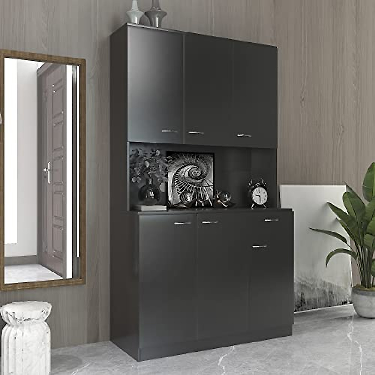 NOSGA Kitchen Pantry Storage Cabinet, 71" Kitchen Buffet Cabinet with Buffet Cupboard 6 Doors & 3 Shelves, Storage Cabinet Microwave Stand with Drawer for Home Kitchen(Black)