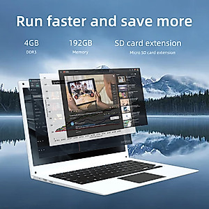 Windows 11 Laptop 14 Inch, Intel Celeron Quad-core,4GB RAM,192GB Storage(64GB eMMC+128GB SSD),BT4.2,Ultra Slim Lightweight Notebook,Work Study Laptop Computers (White)