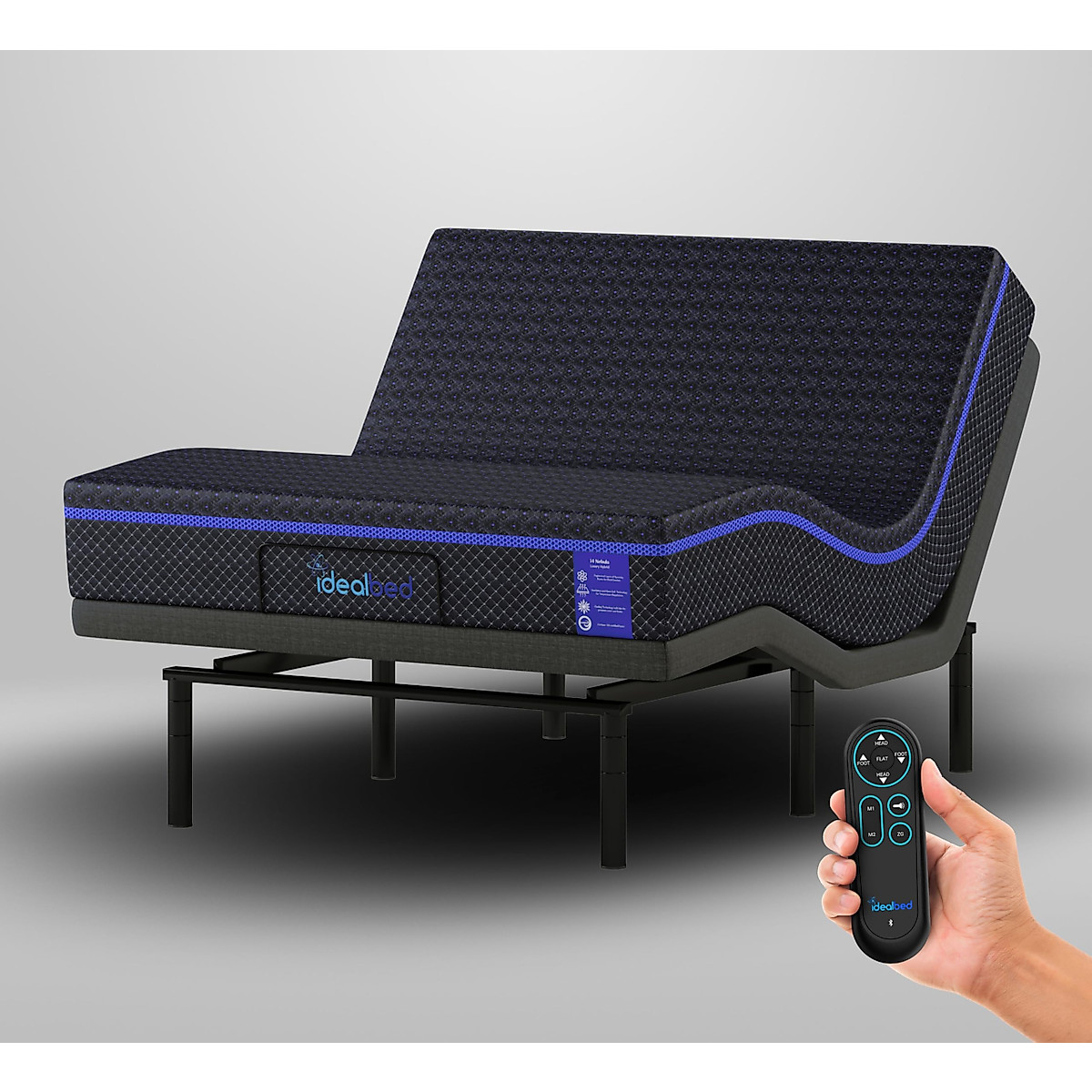 iDealBed S4 Nebula Luxury Hybrid Mattress + 3i Custom Adjustable Bed Sleep System, Comfort, Cooling & Support, Advanced Silent Operation, Wireless (Nebula Medium Firm, Full)