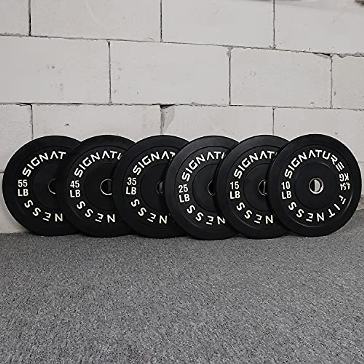 Signature Fitness 2" Olympic Bumper Plate Weight Plates with Steel Hub, 45LB Single, Black